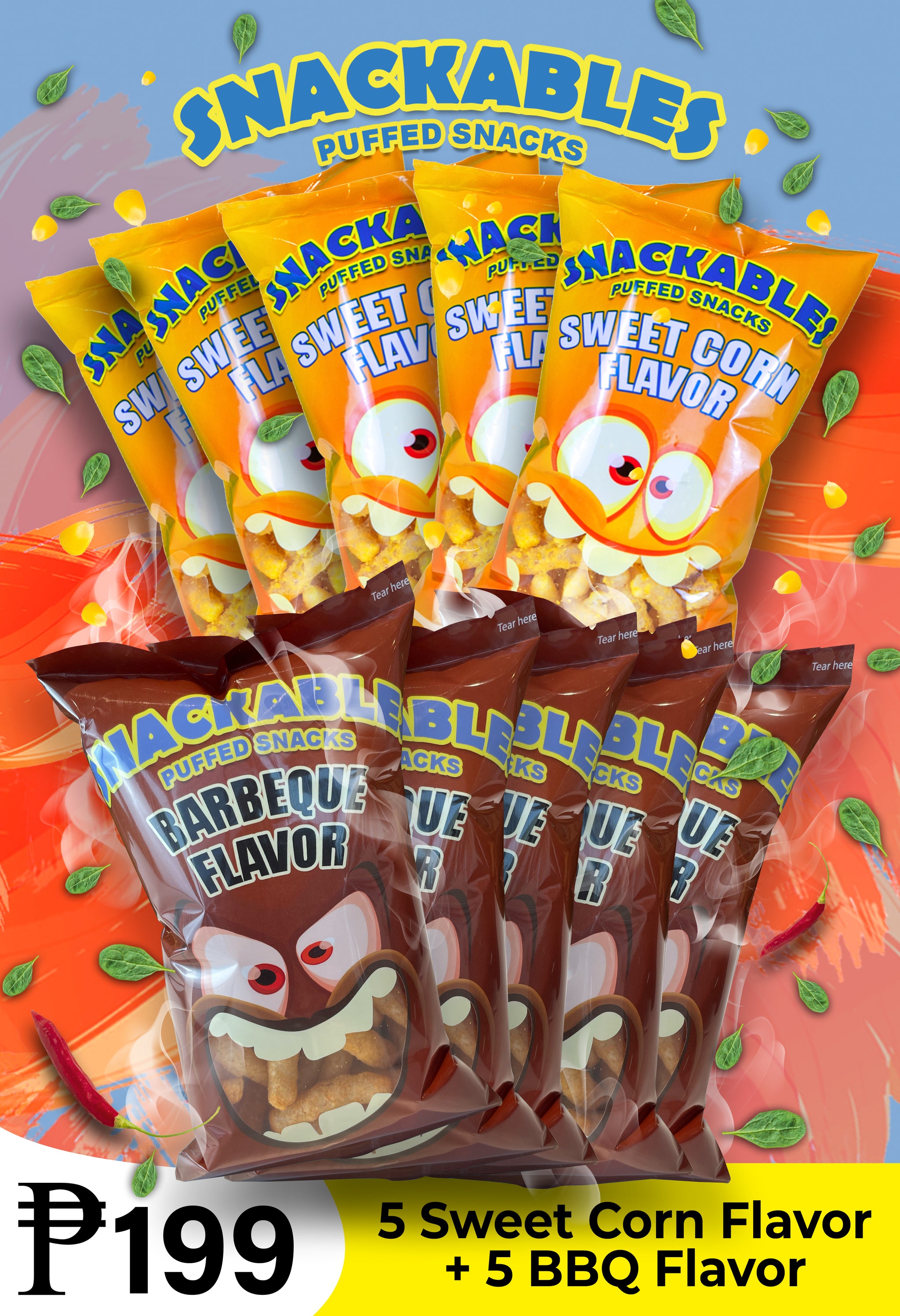 Snackables Sweet Corn and Barbecue Flavor Bundle 50g X 10 Packs – Lafil ...